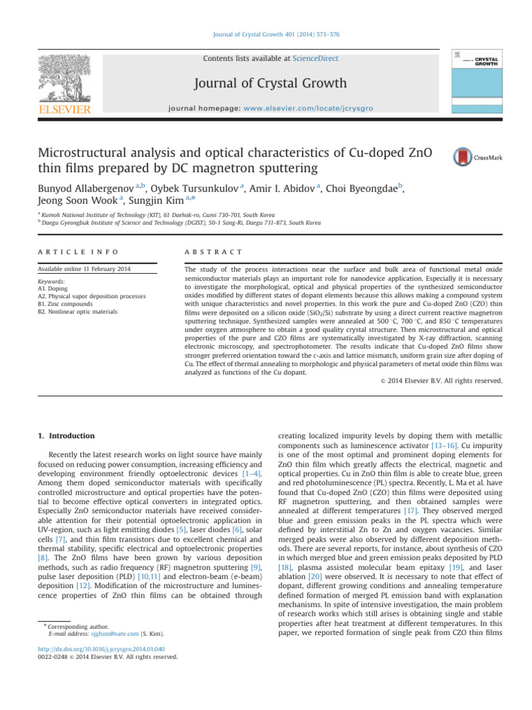 Microstructural Analysis and Optical Characteristics of Cu-Doped ZnO ...