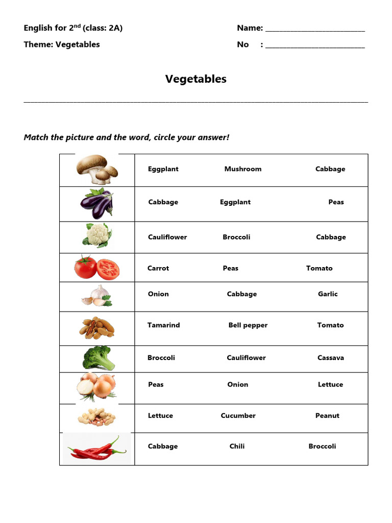 Vegetables for 2nd Grade Learning | PDF