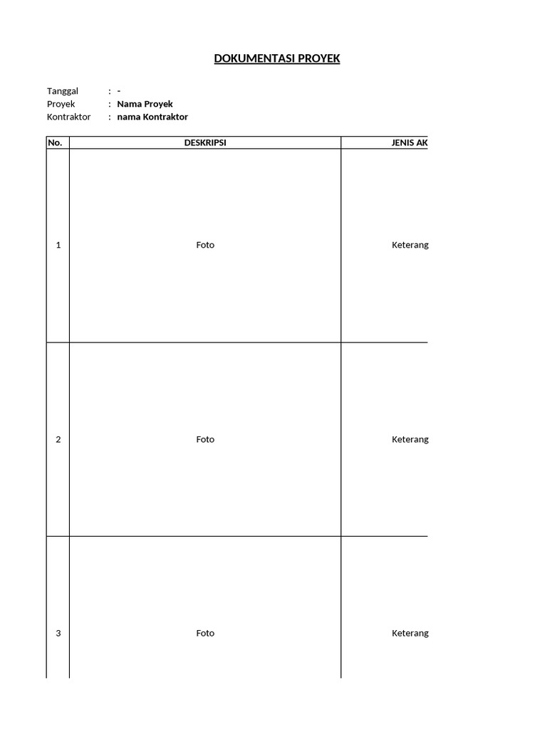 Contoh Form Dokumentasi Proyekxlsx | PDF