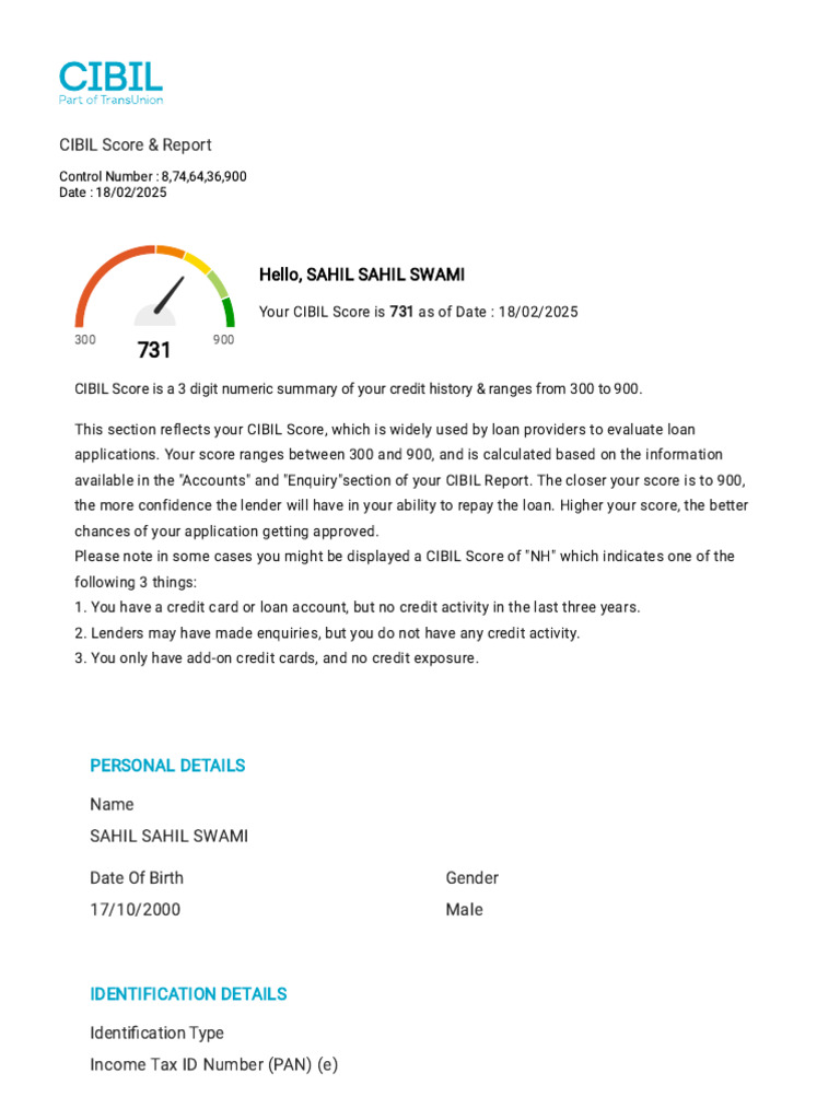 Score Report - Cibil Dashboard | PDF | Line Of Credit | Credit