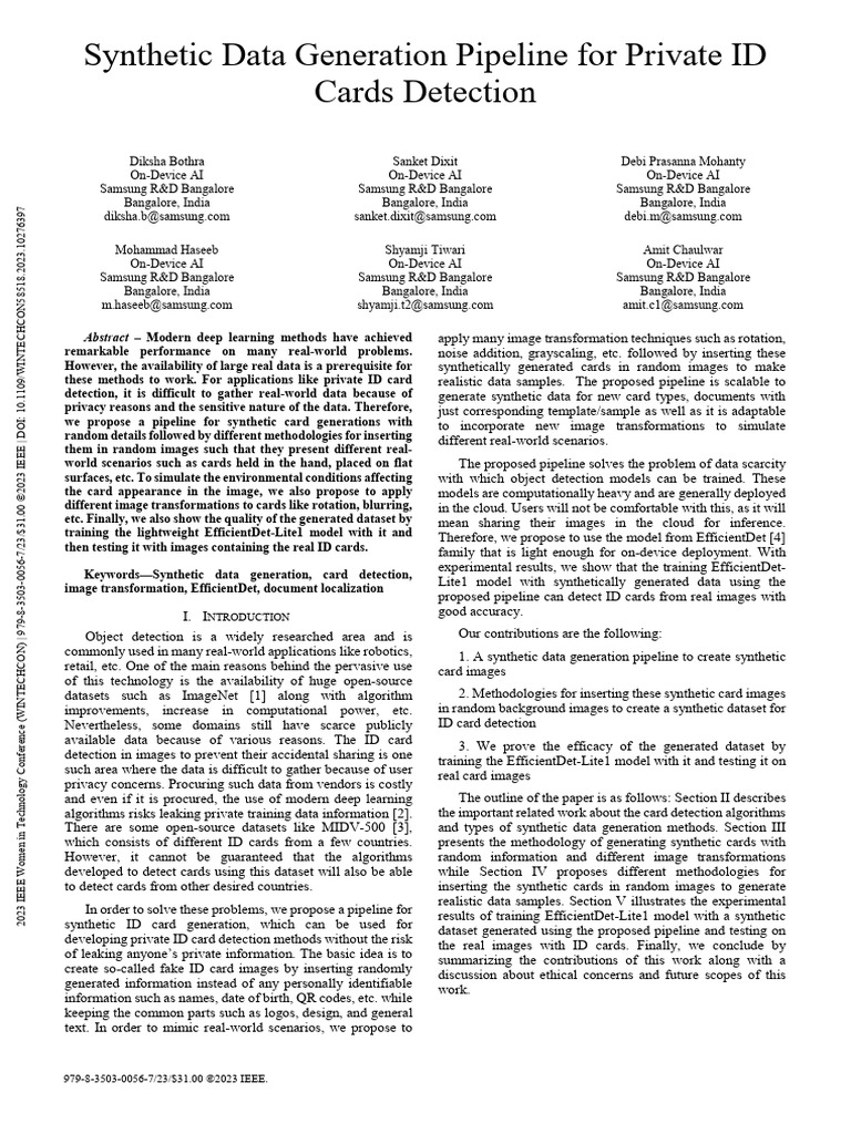 Synthetic Data Generation Pipeline For Private ID Cards Detection | PDF ...