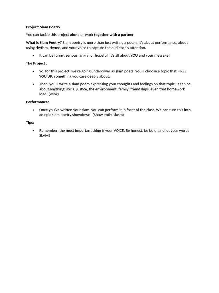 Project. Slam Poetry | PDF