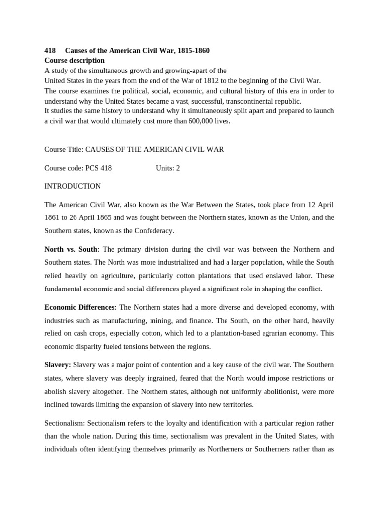 Causes of The American Civil War | PDF | Abolitionism In The United ...