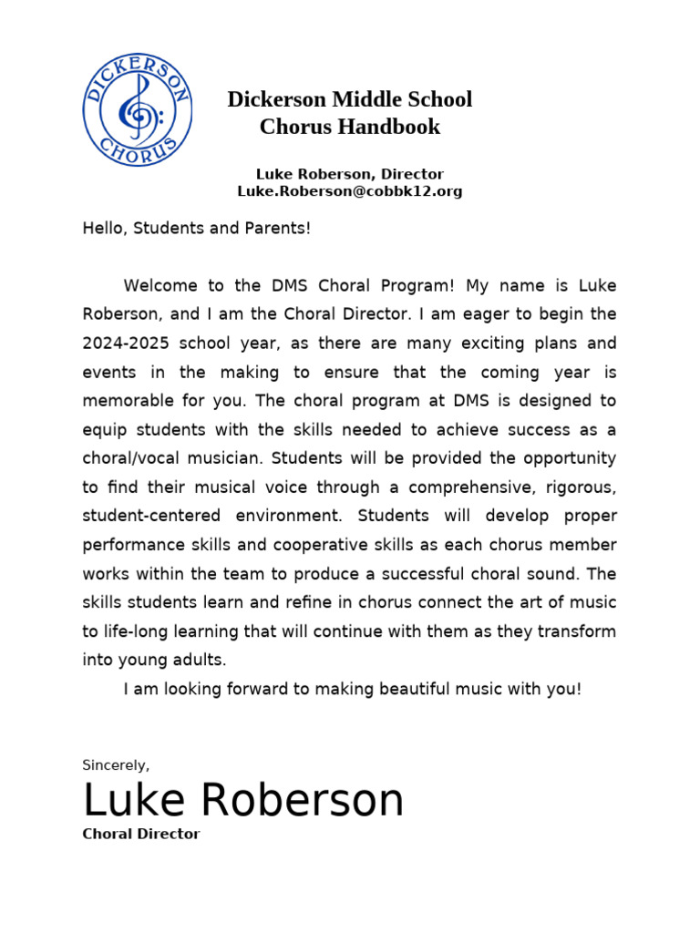DMS Choral Handbook 24-25 | PDF | Choir | Academic Dishonesty
