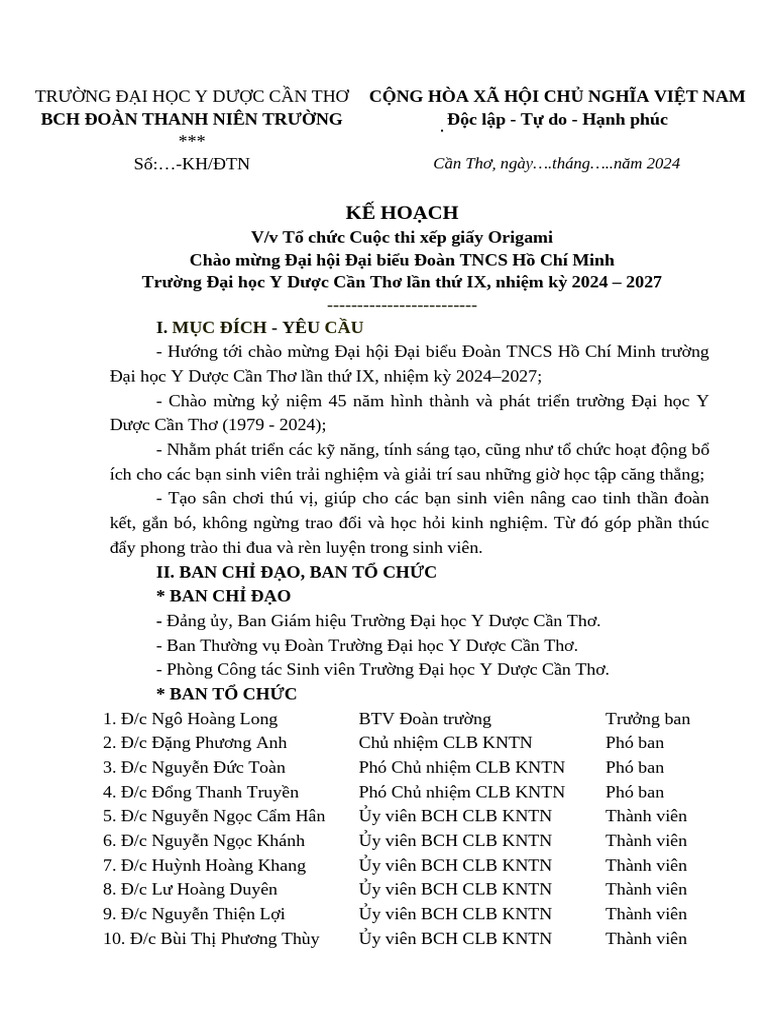 Kế hoạch tổ chức buổi workshop Xếp giấy Orgirami (sửa xong) | PDF