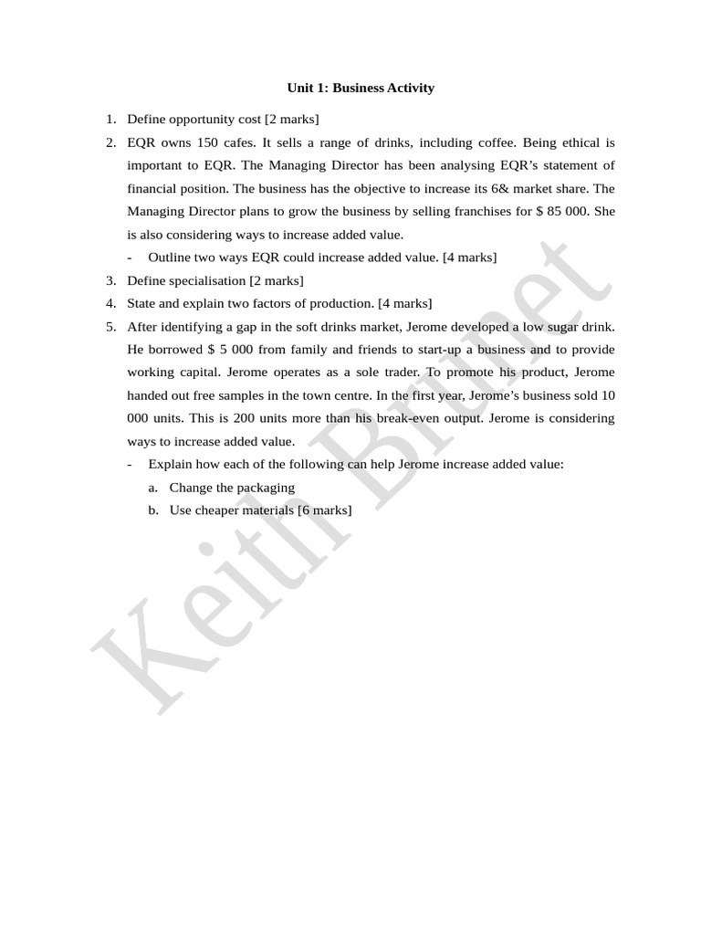 Unit 1 - Business Acitivity - HW | PDF