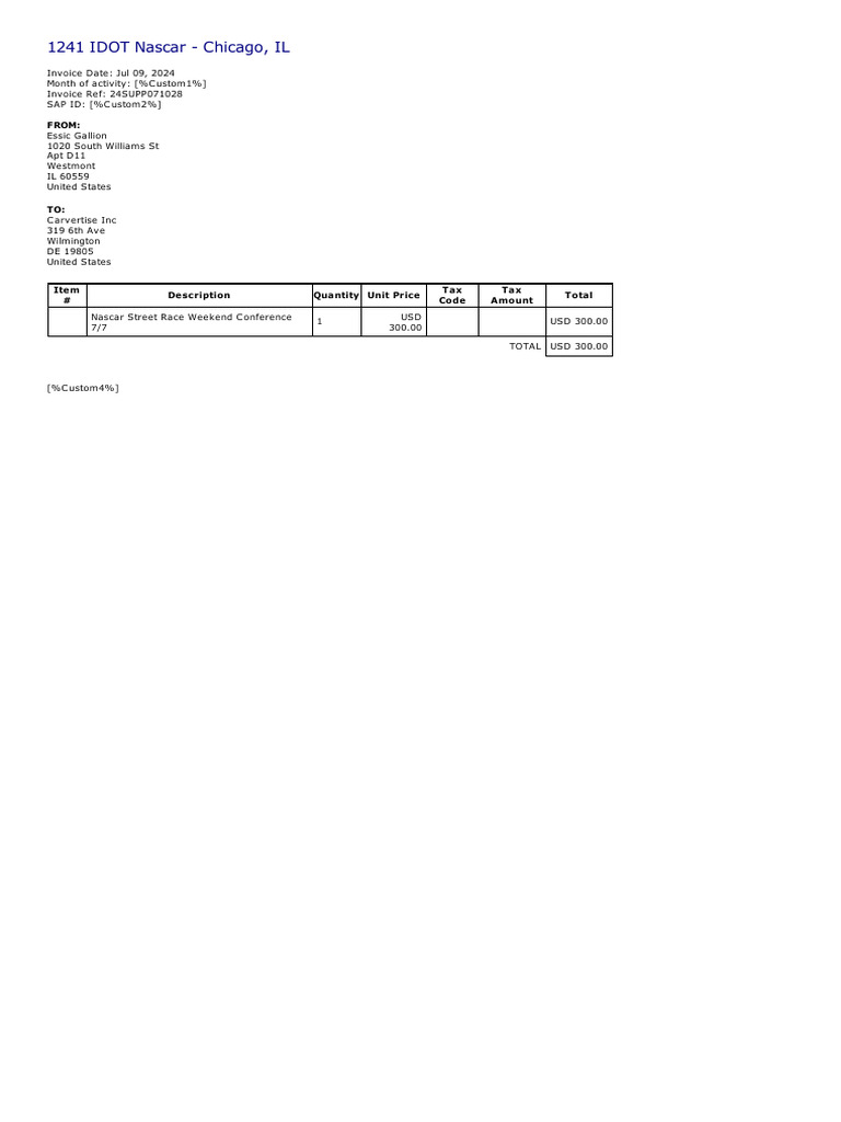 IDOT Nascar Invoice - July 2024 | PDF