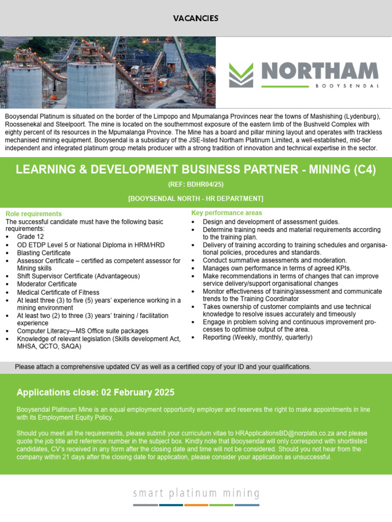 Learning and Development Business Partner - Mining | PDF | Mining