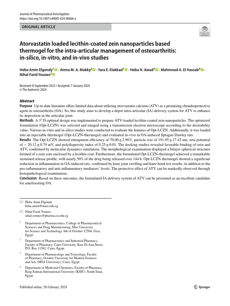 Atorvastatin Loaded Lecithin-Coated Zein Nanoparti | PDF | Docking (Molecular)