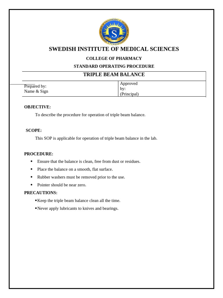 Triple Beam Balance Operating Procedure | PDF