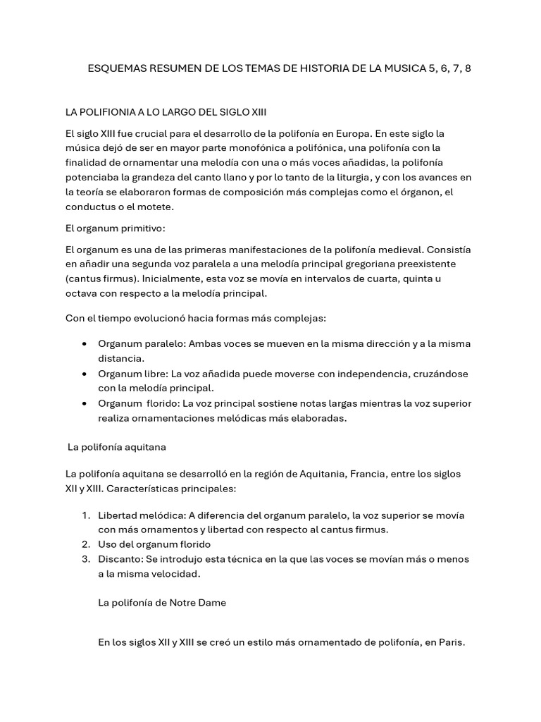 ESQUEMAS RESUMEN DE LOS TEMAS DE HISTORIA DE LA MUSICA 5 (2) | PDF | Composiciones Musicales ...
