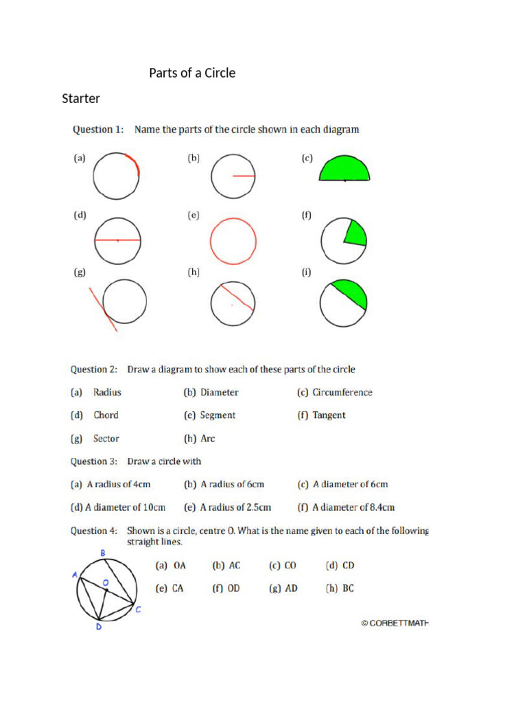 Parts, Circumference, and Area of Circle | PDF