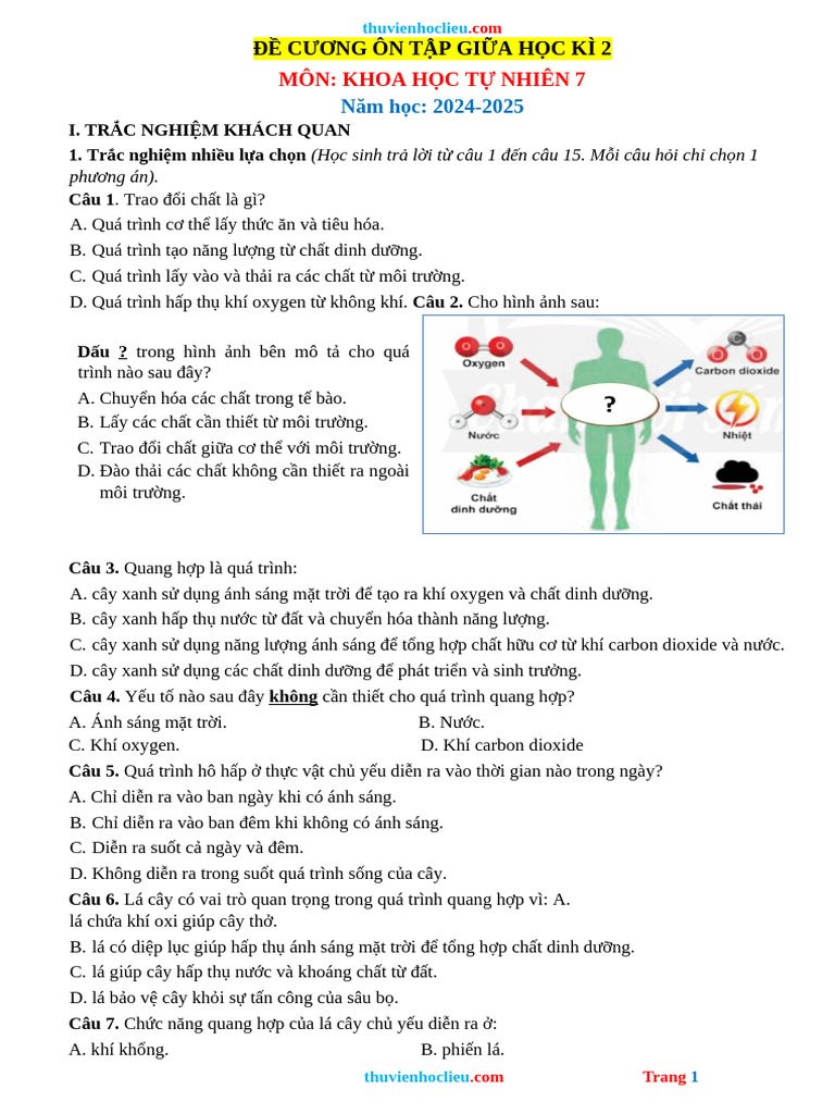 De Cuong On Tap Giua HK2 KHTN 7 CTST 24 25 | PDF