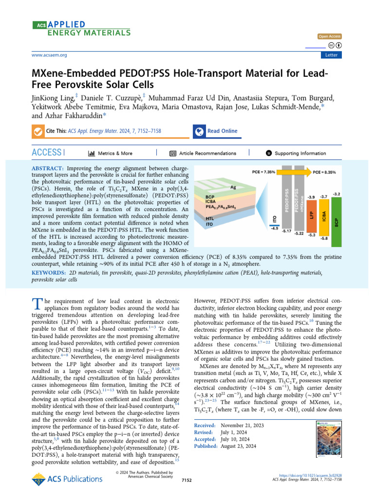 Ling Et Al 2024 Mxene Embedded Pedot Pss Hole Transport Material For ...
