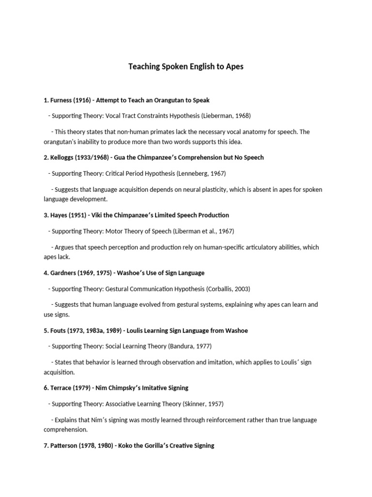 Teaching English to Apes: Insights & Theories | PDF | Syntax ...