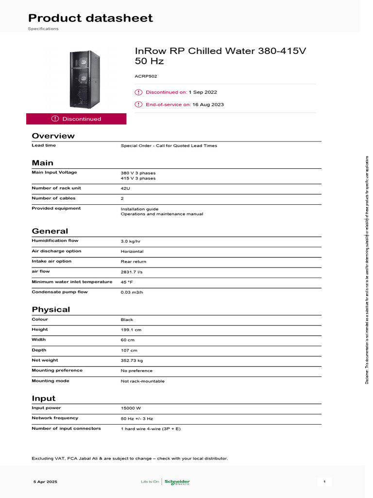 Schneider Electric - Uniflair-Chilled-Water-InRow-Cooling - ACRP502 ...