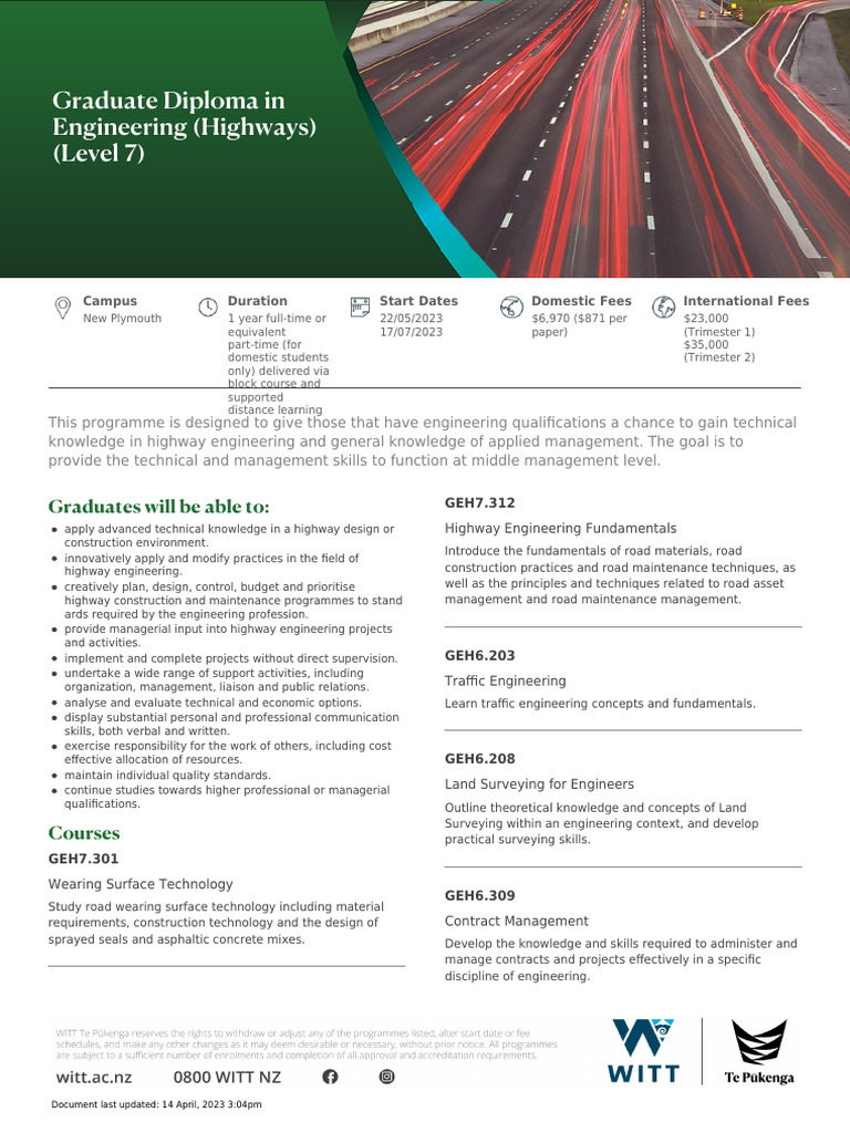 Graduate Diploma in Highway Engineering | PDF | Engineering