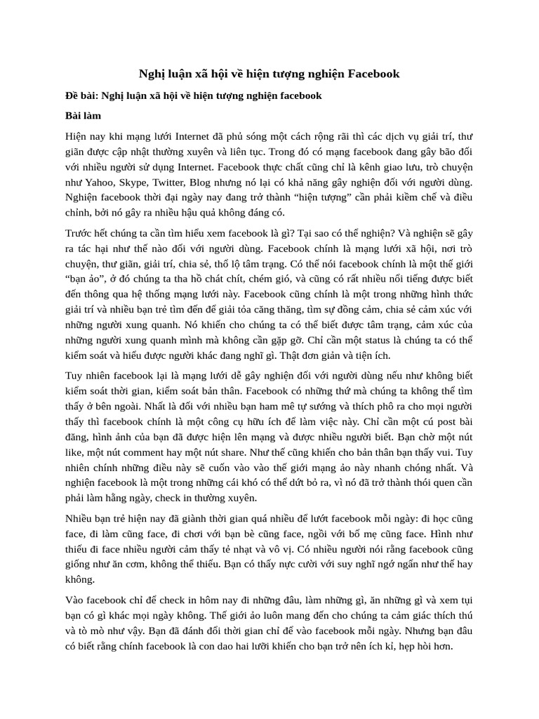 Nghi Luan Xa Hoi Ve Hien Tuong Nghien Facebook | PDF