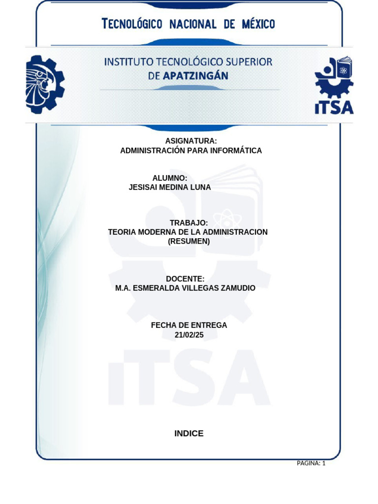 Ev-U1 Resumen 1.5 Teoría Moderna de La Administración | PDF | Calidad ...