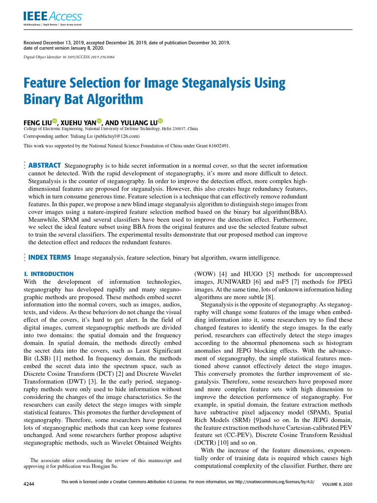 Feature Selection For Image Steganalysis Using Binary Bat Algorithm 8080