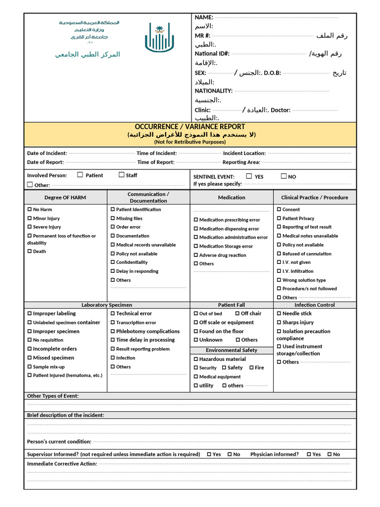 Incident Variance Report Template | PDF | Medicine | Patient