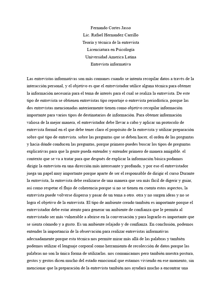 Entrevista Informativa | PDF | Información | Sicología