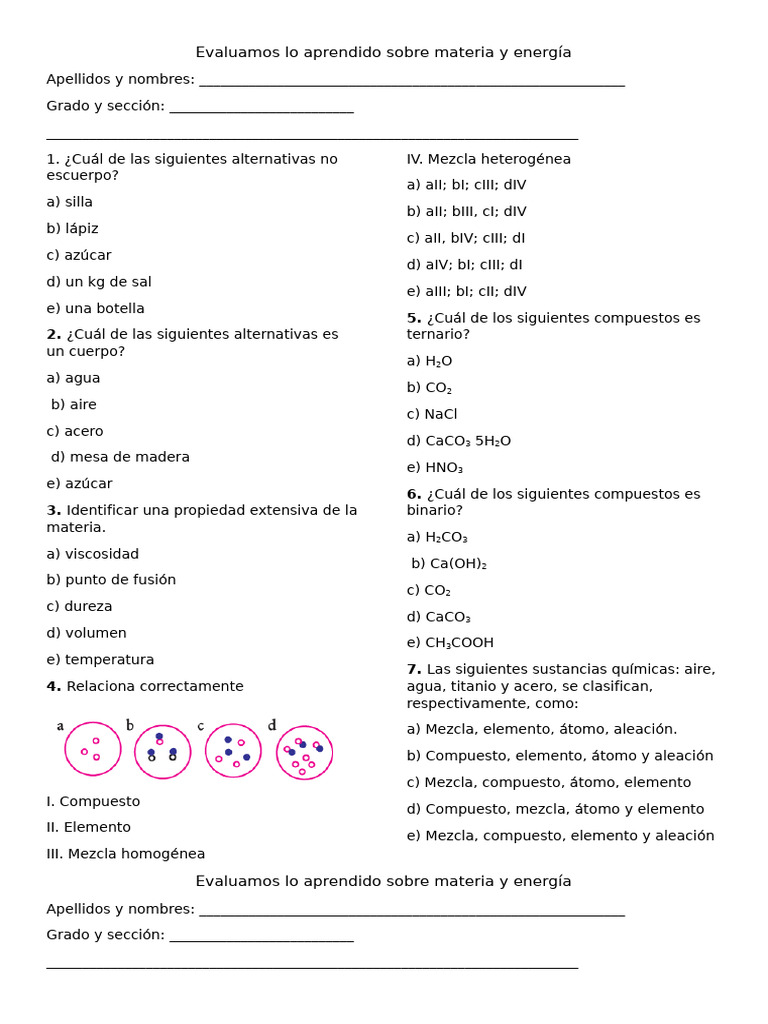 Evaluamos Lo Aprendido Sobre Materia y Energía | PDF | Mezcla | Aleación