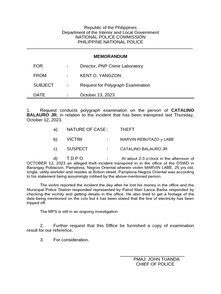 YANGZON-KENT-Request-Format-of-Polygraph-Examination | PDF