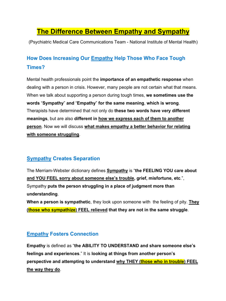 Empathy vs. Sympathy - Important Differences (!) | PDF | Empathy | Sympathy