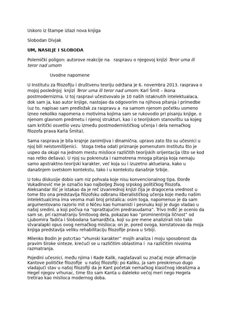 Slobodan Divjak - UM NASILJE I SLOBODA | PDF