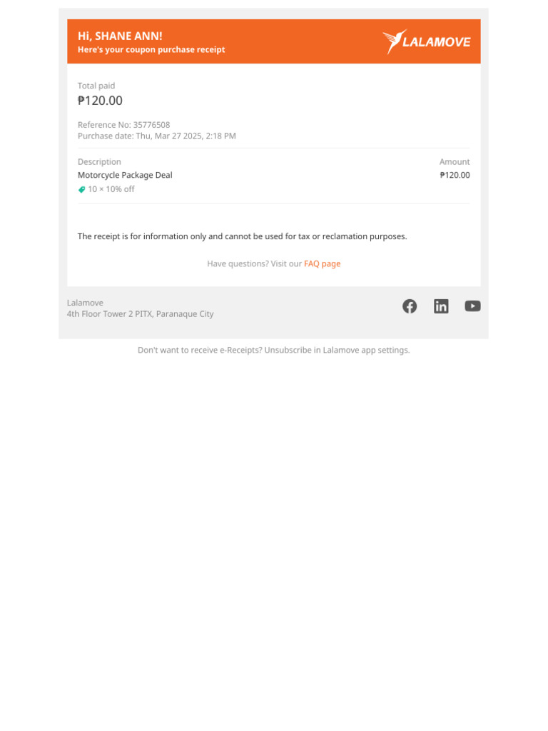 Coupon Receipt 35776508 en PH | PDF