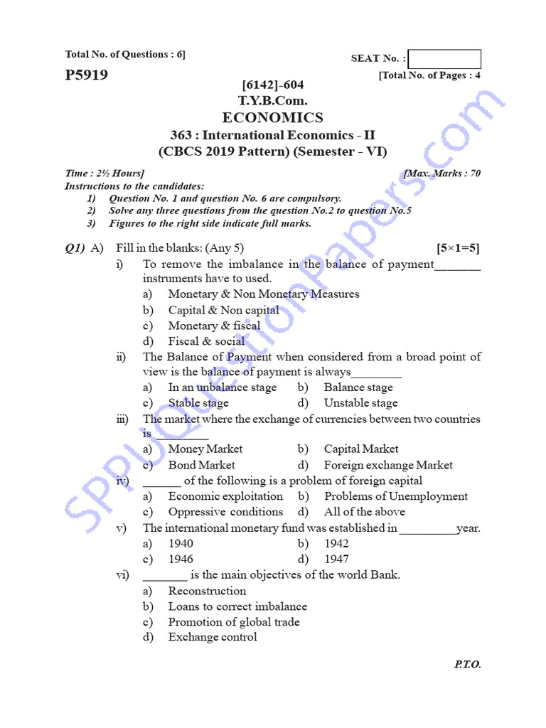 Commerce Bcom Semester 6 2023 November International Economics II 2019 ...