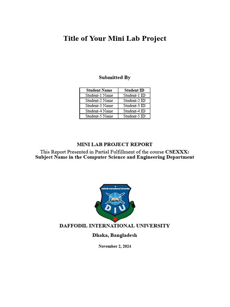 Cse Lab Project Template Word Version Pdf Object Oriented Programming Computing