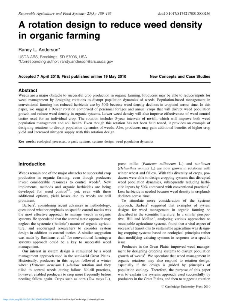 A Rotation Design To Reduce Weed Density in Organic Farming | PDF ...