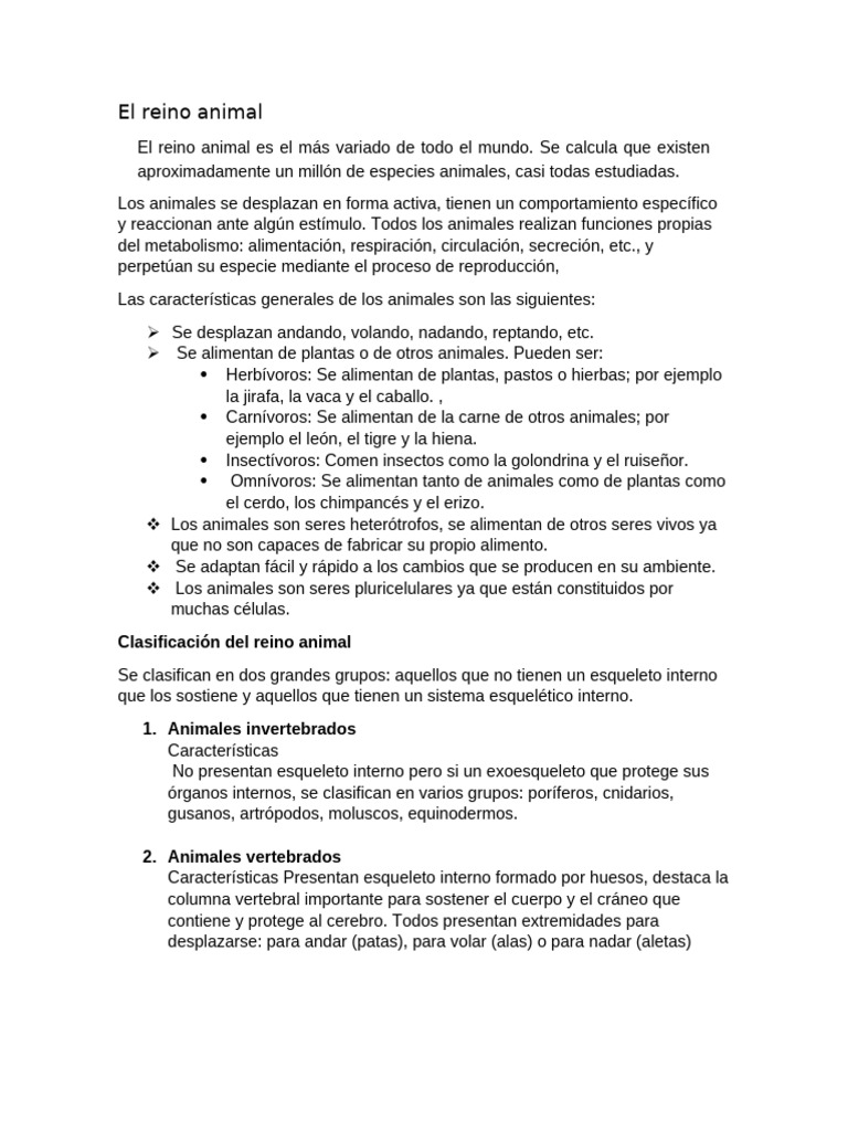 Características del Reino Animal | PDF