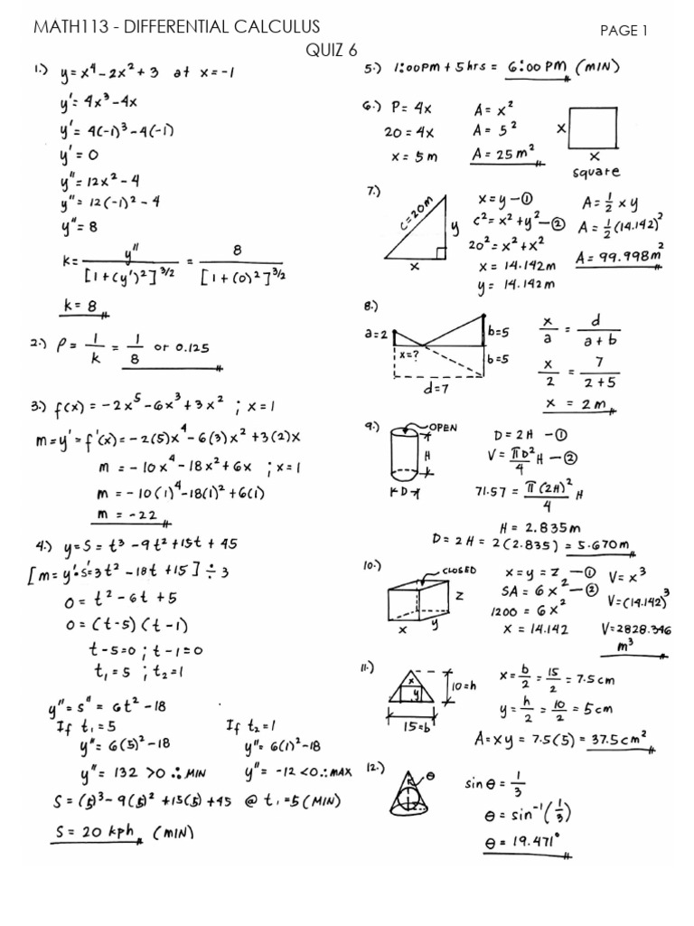 MATH113 DIFFERENTIAL CALCULUS Xfinals Day 6 Quiz 6 Answer Key Solution ...