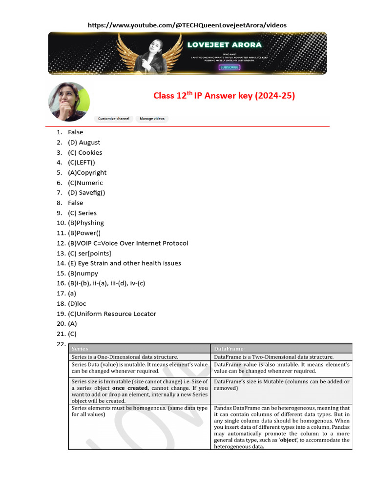 Answer Key of 12 IP 29 March Paper | PDF | Databases | Data Management