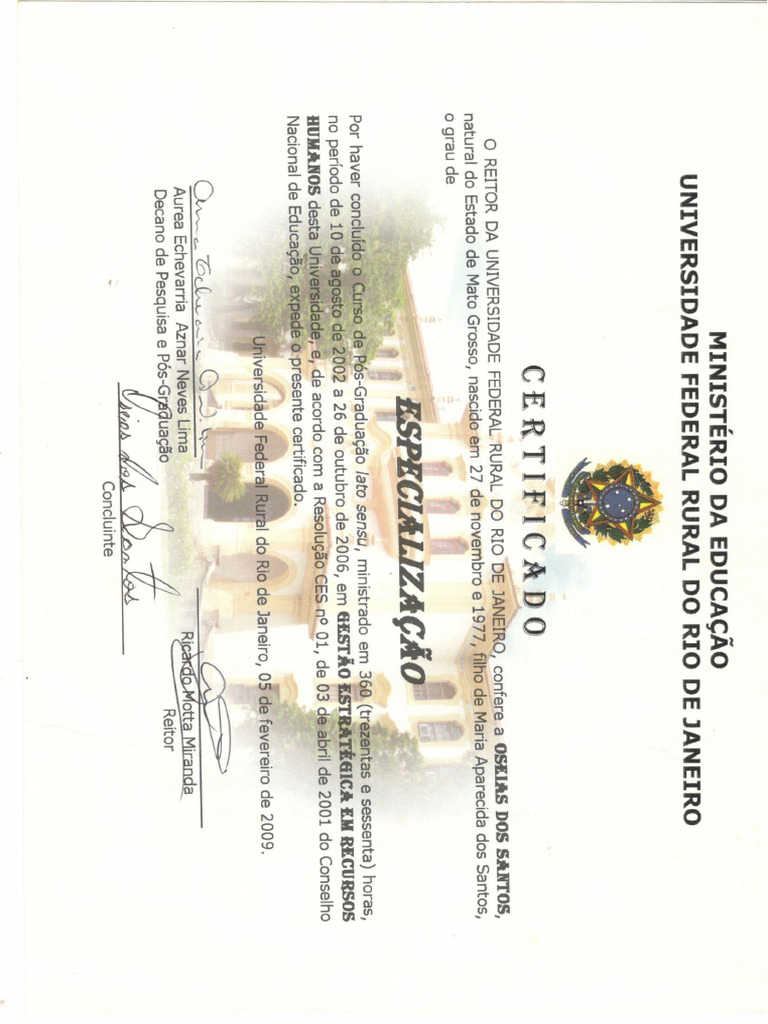 Certificado de Especialização | PDF