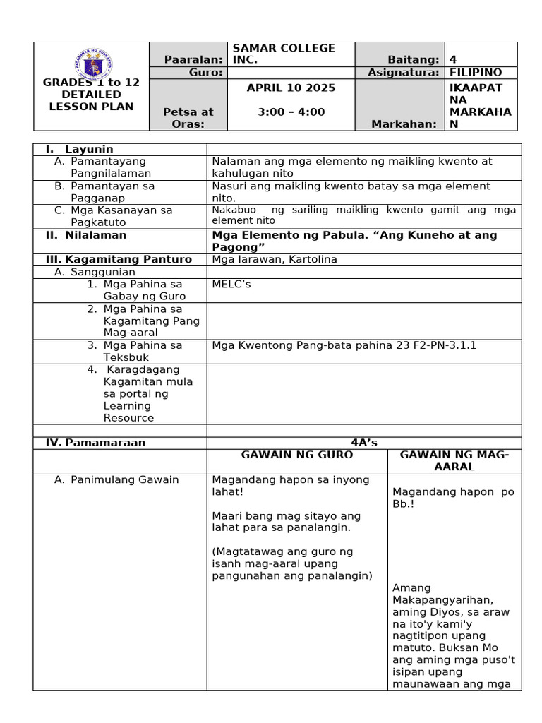 Lesson Plan - Filipino | PDF