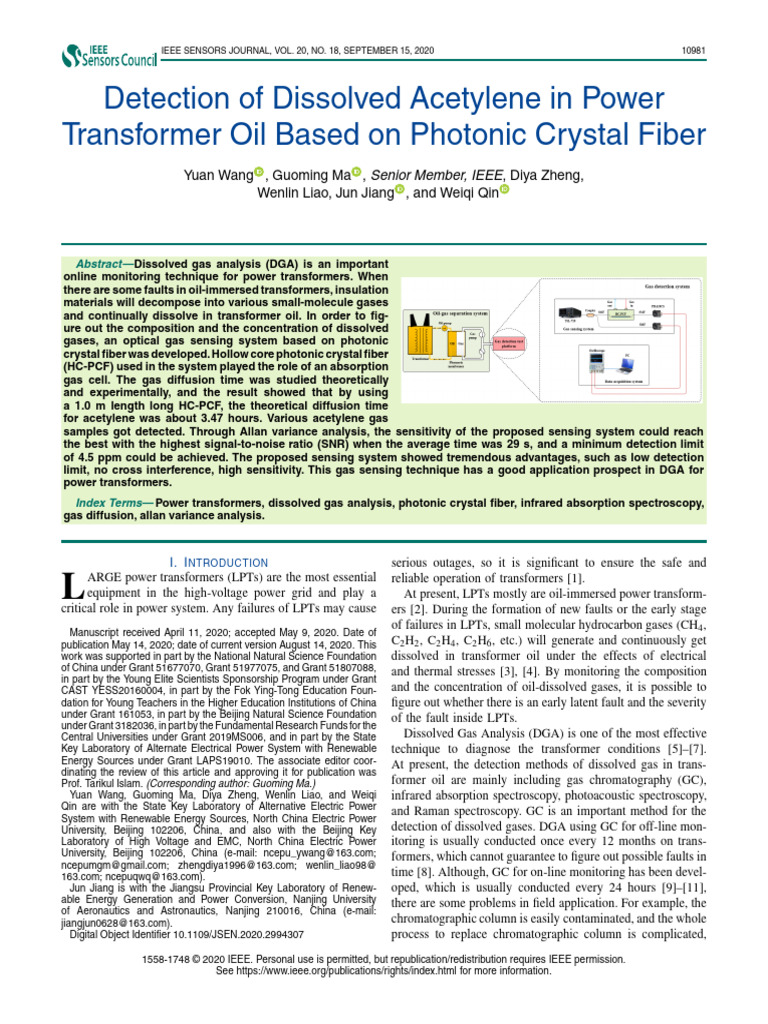 Detection of Dissolved Acetylene in Power Transformer Oil Based On ...
