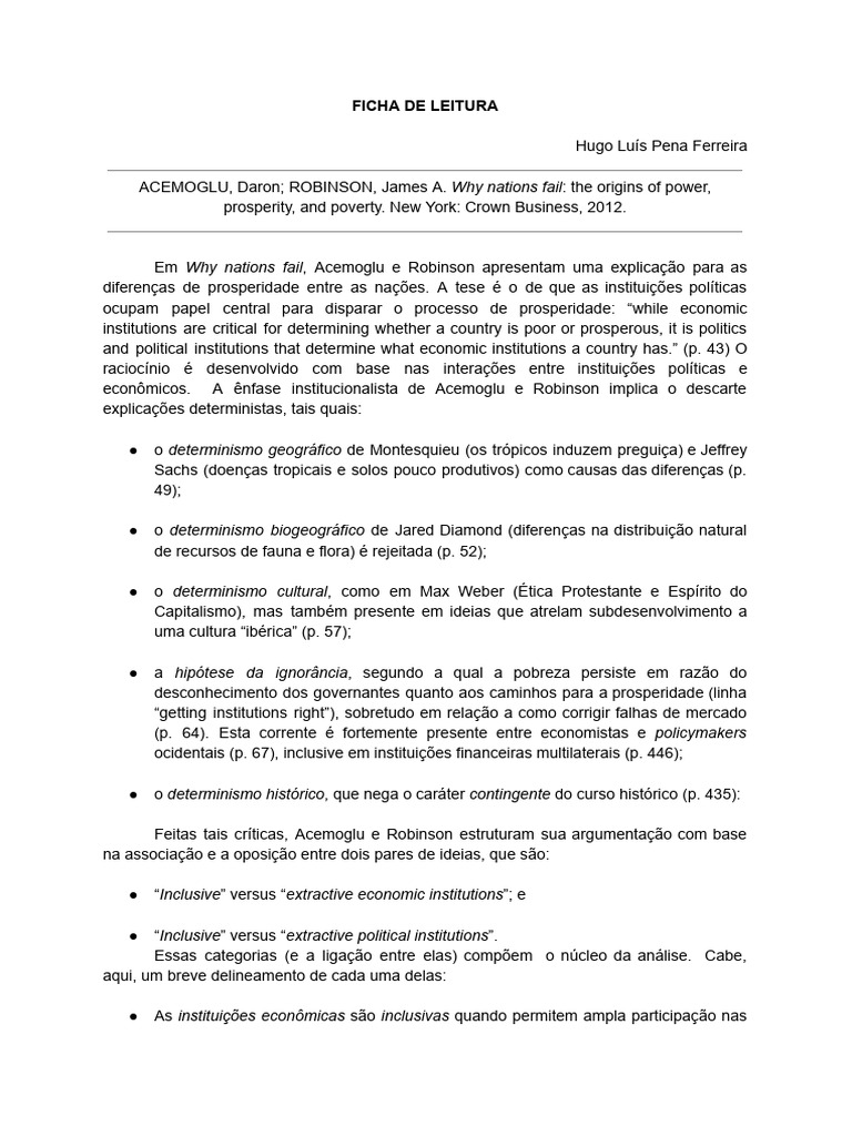 ACEMOGLU Daron ROBINSON James A. Why Nations Fail | PDF | Estado | Economia
