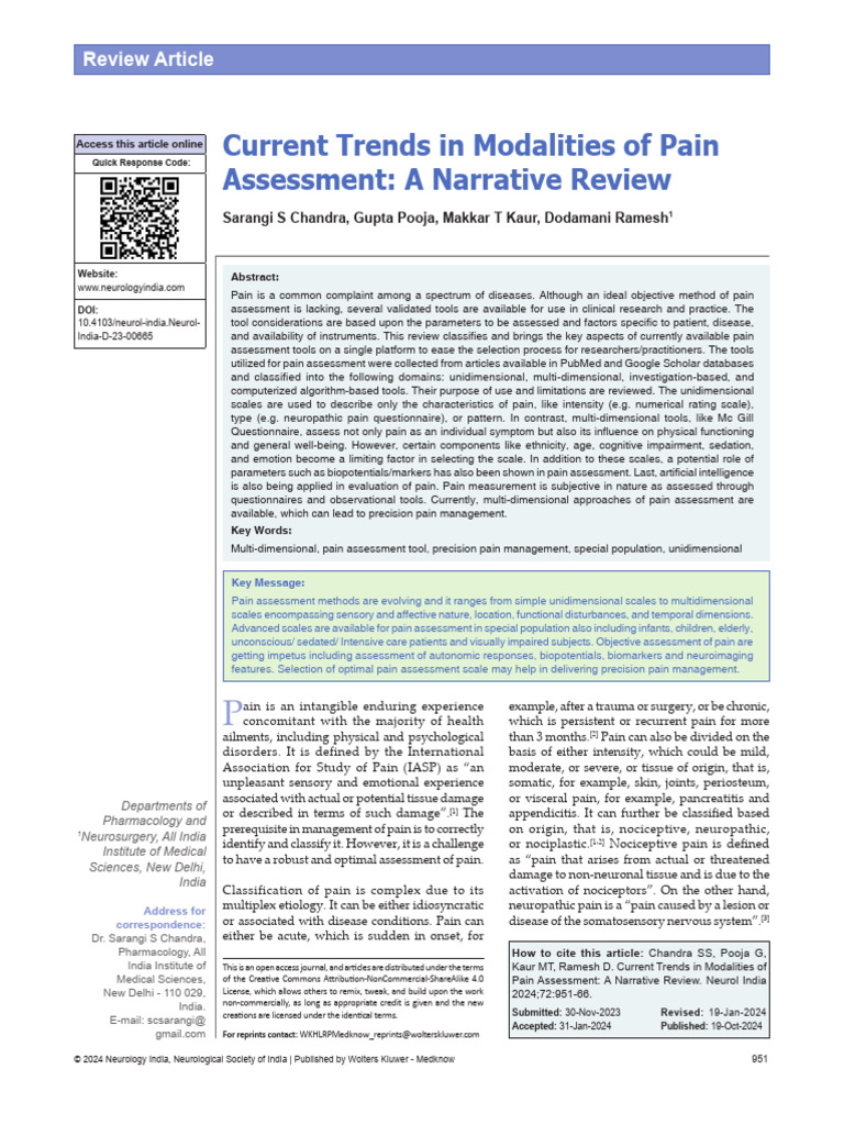 Current Trends in Modalities of Pain Assessment A.6 | PDF | Pain | Dementia