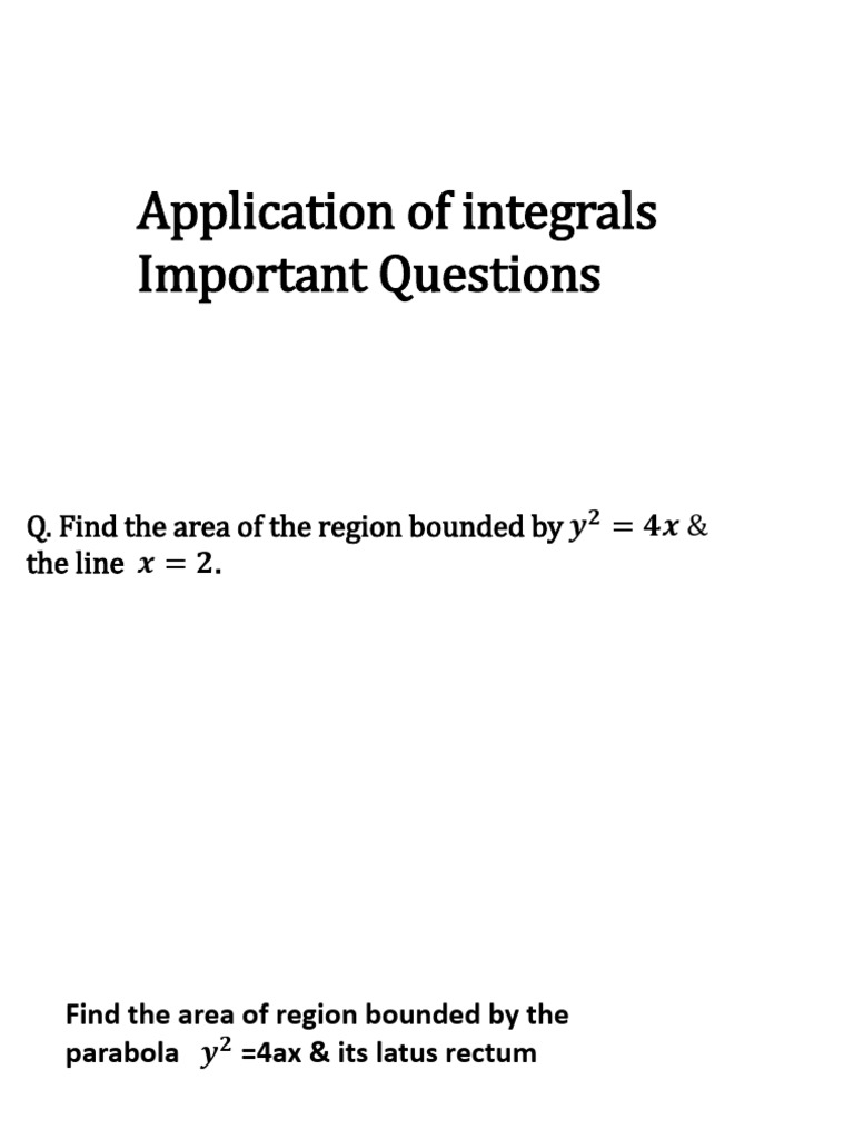 Application of Integrals Important Questions | PDF