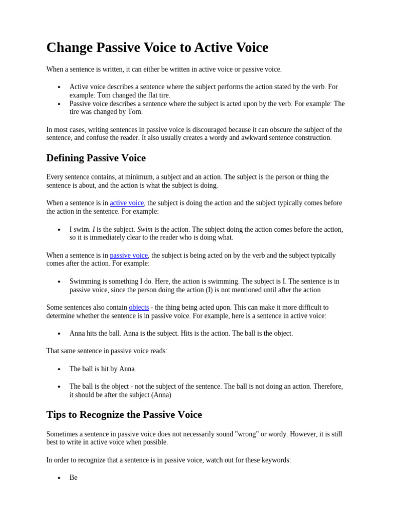 Converting Passive to Active Voice | PDF | Subject (Grammar) | Verb