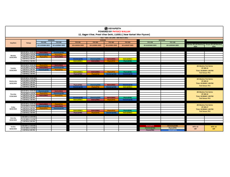 JEE - Time - Table - Week 13 - 24th March To 30th March 2025 | PDF