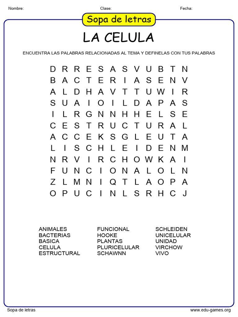 Sopa de Letras: La Célula y sus Términos | PDF | Biología | Ciencias de ...