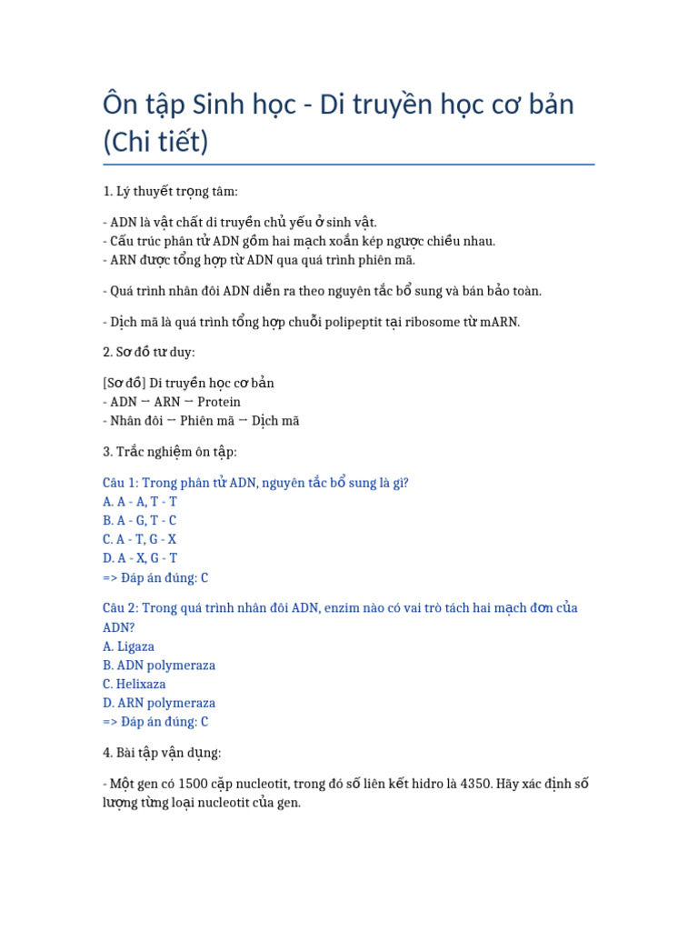 Ontap Sinhhoc Di Truyen Chi Tiet Day Du | PDF