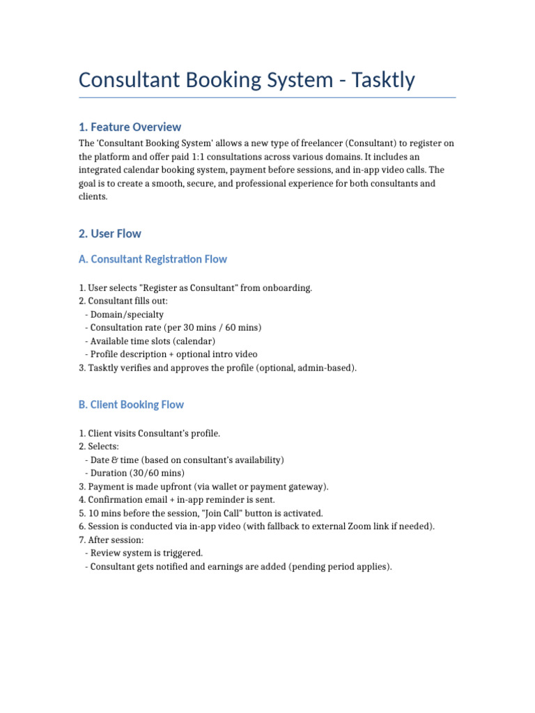 Tasktly Consultant Booking System Documentation | PDF | Software | Computing