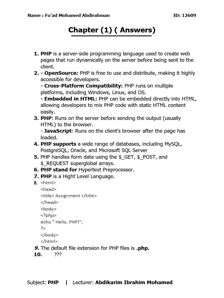 Ch1,Ch2 Answers(PHP) | PDF | Php | Computing