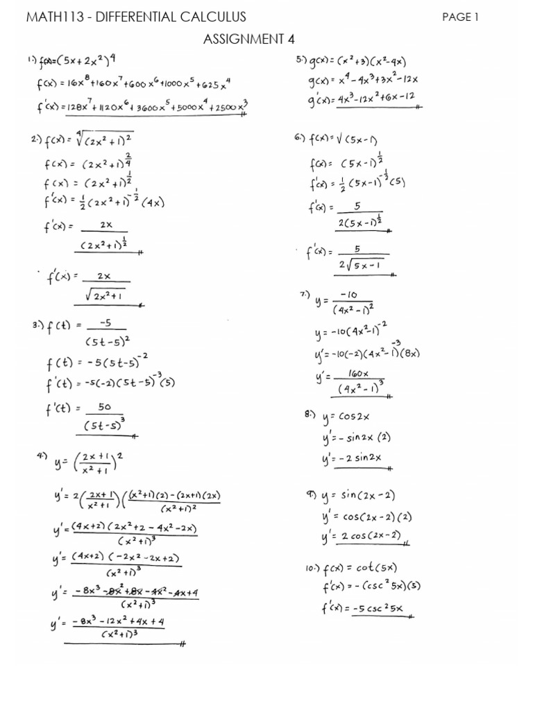 MATH113 DIFFERENTIAL CALCULUS DAY 14 Assignment 4 Answer Key Solution ...